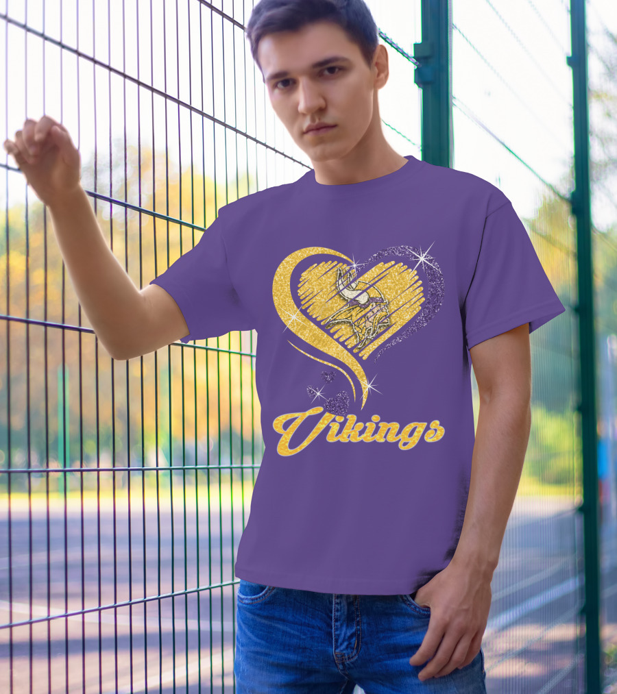 Vikings Heart Purple Gold Sparkle T-Shirt