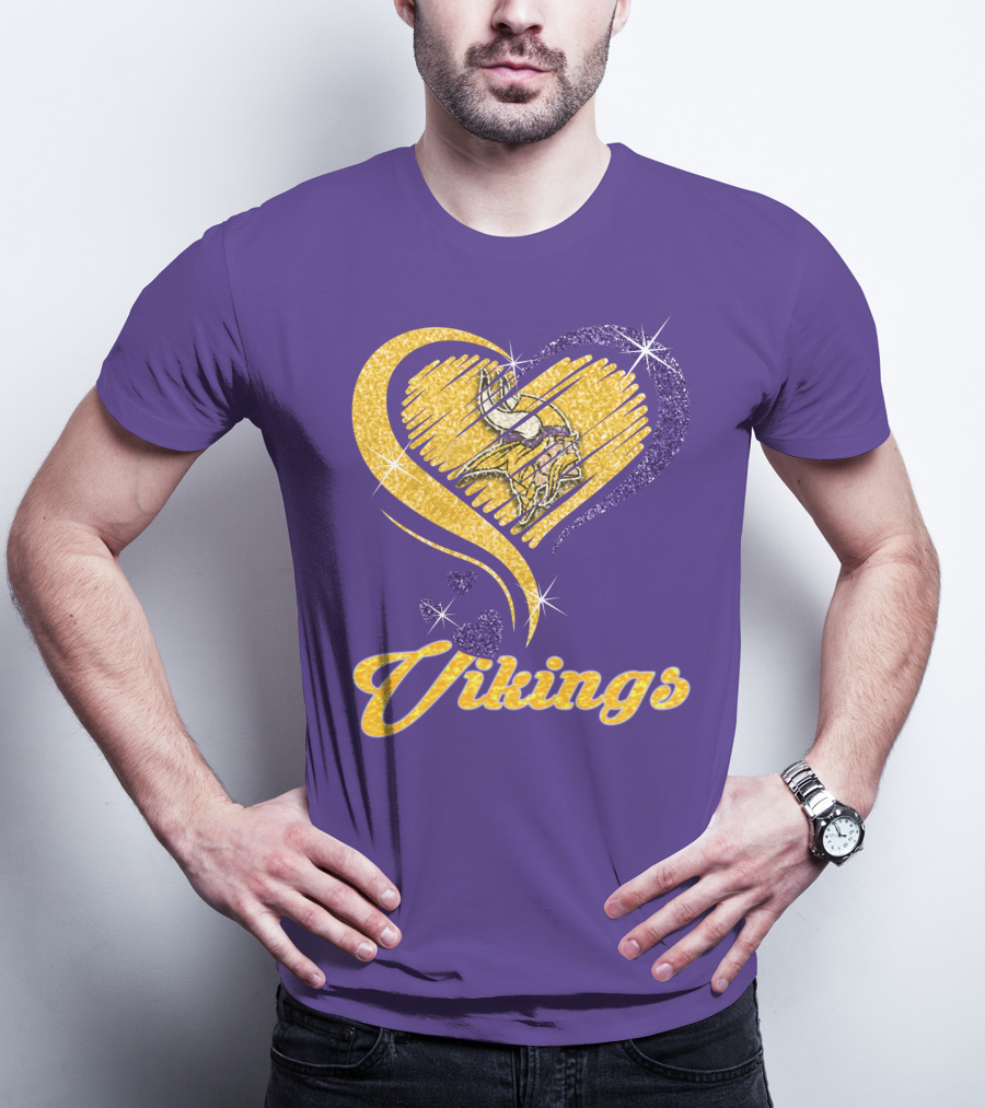 Vikings Heart Purple Gold Sparkle T-Shirt