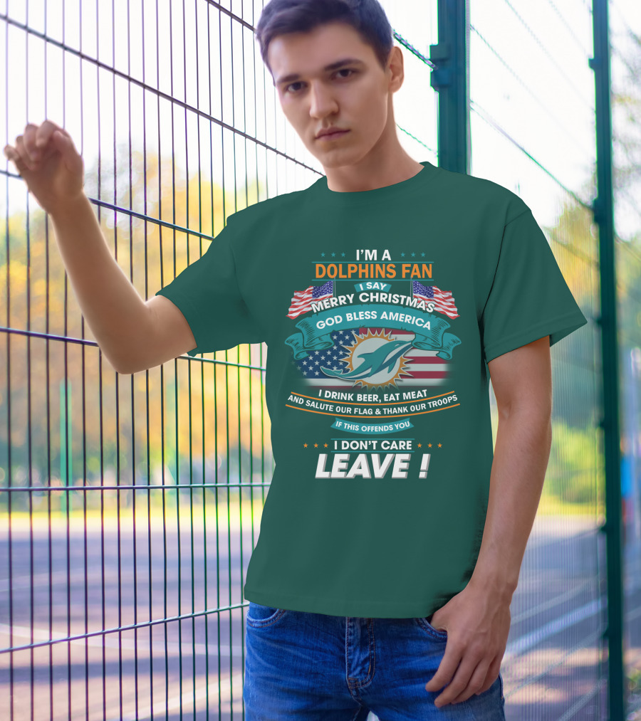 Miami Dolphins Fan Merry Christmas God Bless America T-Shirt