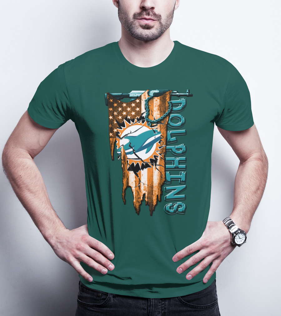 Miami Dolphins Flag And Logo Style With Stars And Stripes T-Shirt