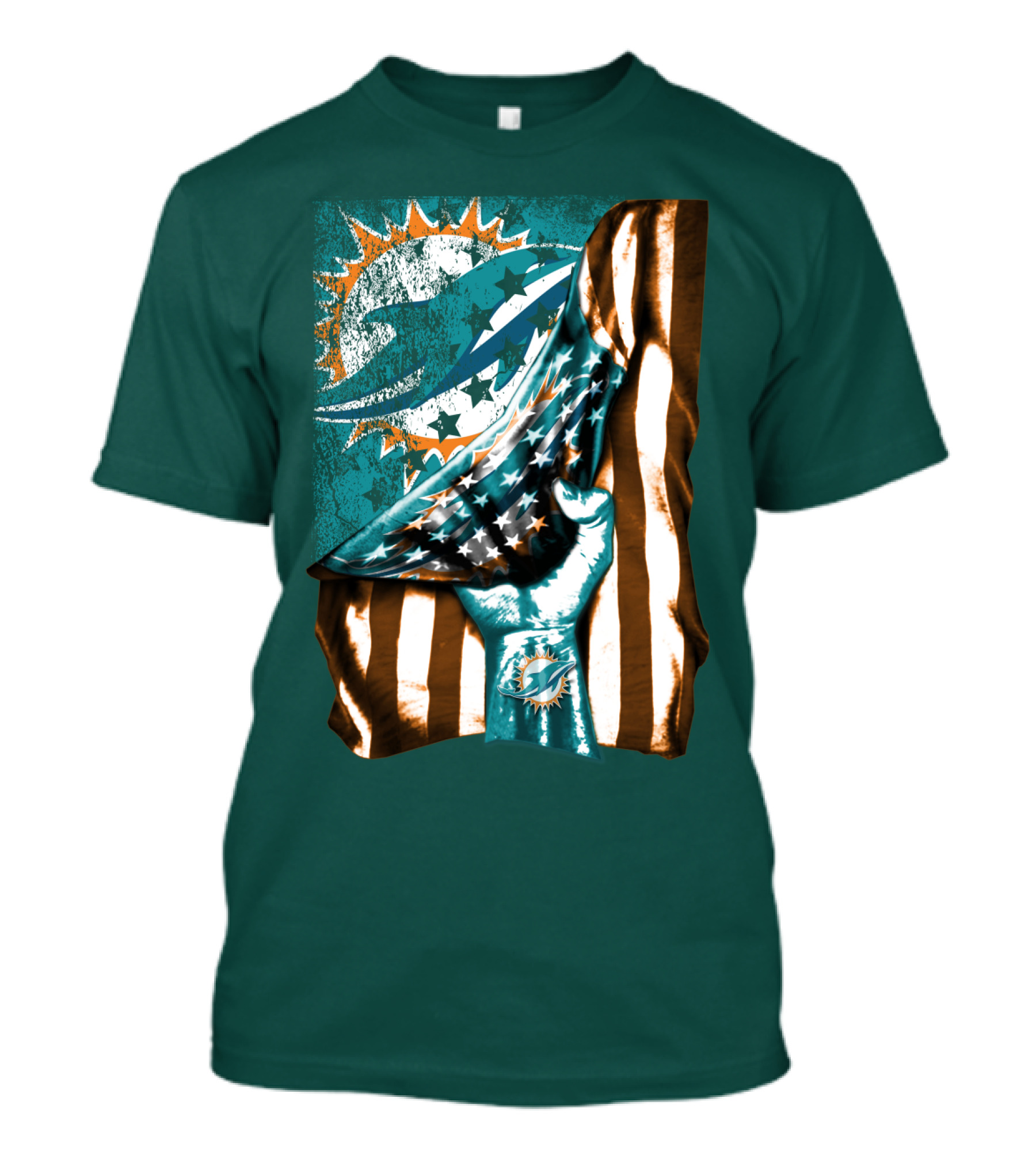 Miami Dolphins American Flag Hand Holding T-Shirt