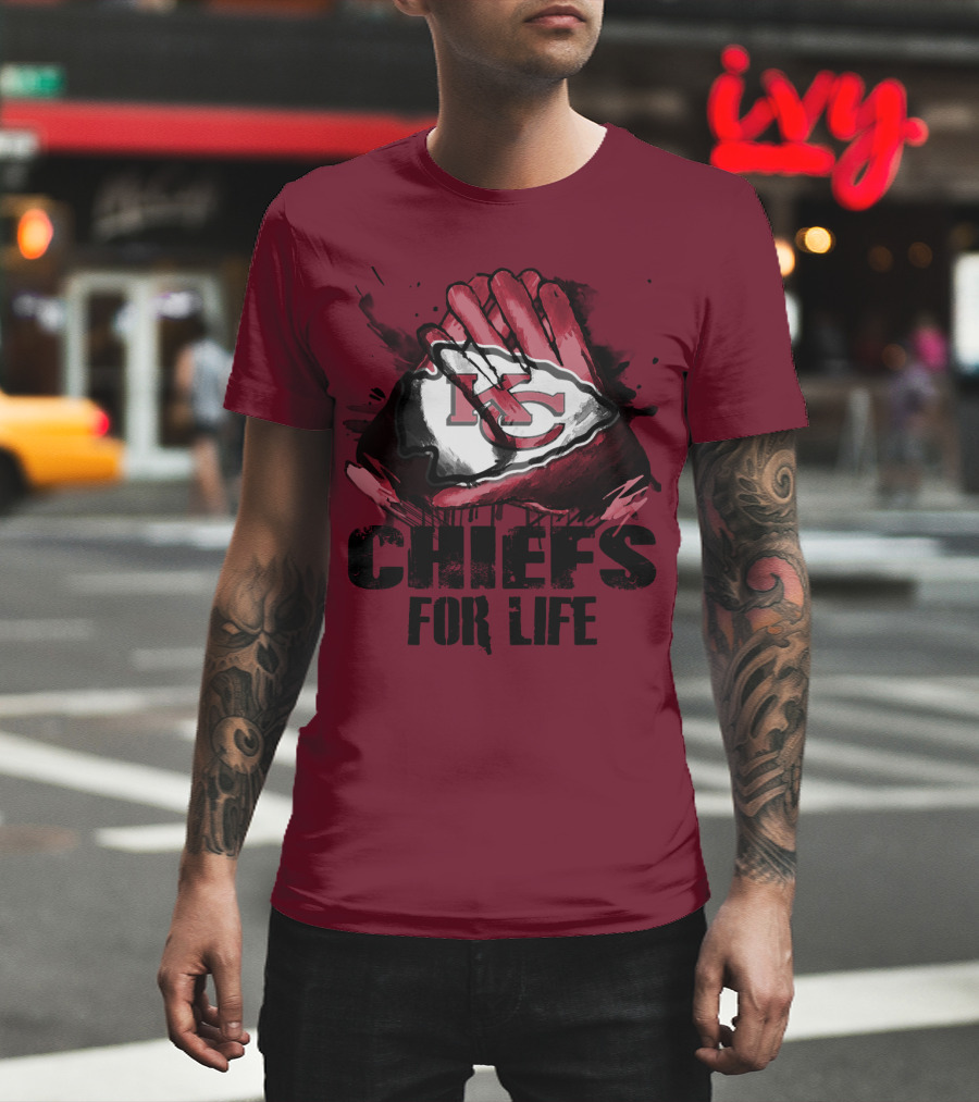 Kansas City Chiefs For Life Kc Logo Football Glove T-Shirt