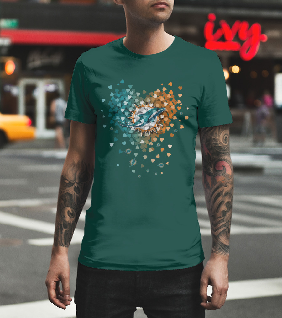 Miami Dolphins Heart Logo With Multicolor Hearts T-Shirt