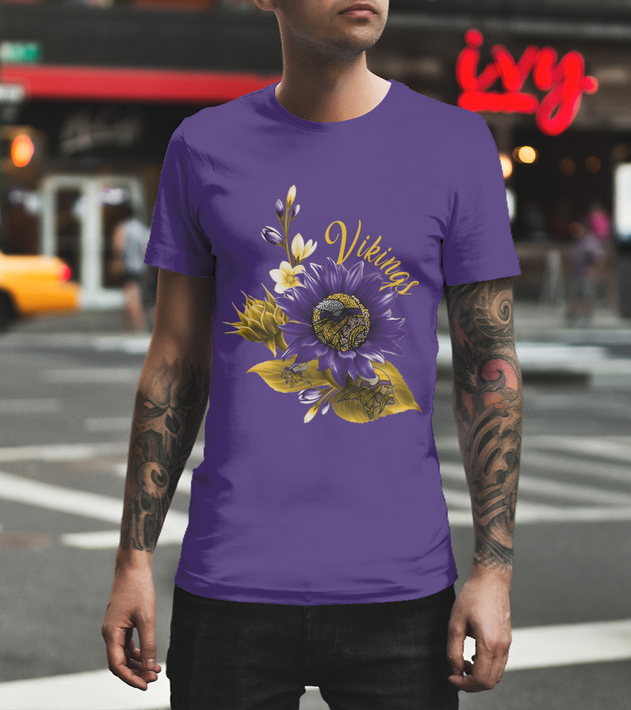 Vikings Minnesota Purple Floral Football Team Badge T-Shirt