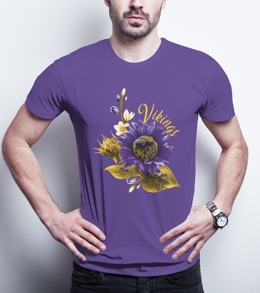 Vikings Minnesota Purple Floral Football Team Badge T-Shirt