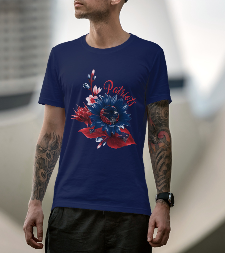 Patriots Floral Design With New England Football Theme T-Shirt