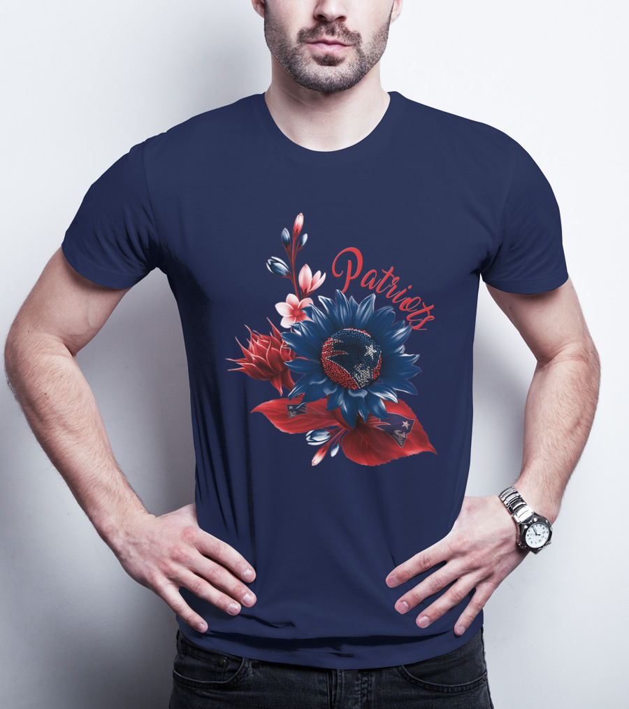 Patriots Floral Design With New England Football Theme T-Shirt