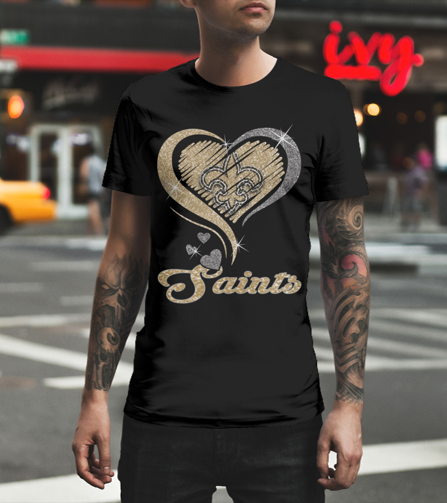 New Orleans Saints Fleur-De-Lis Heart Sparkle T-Shirt