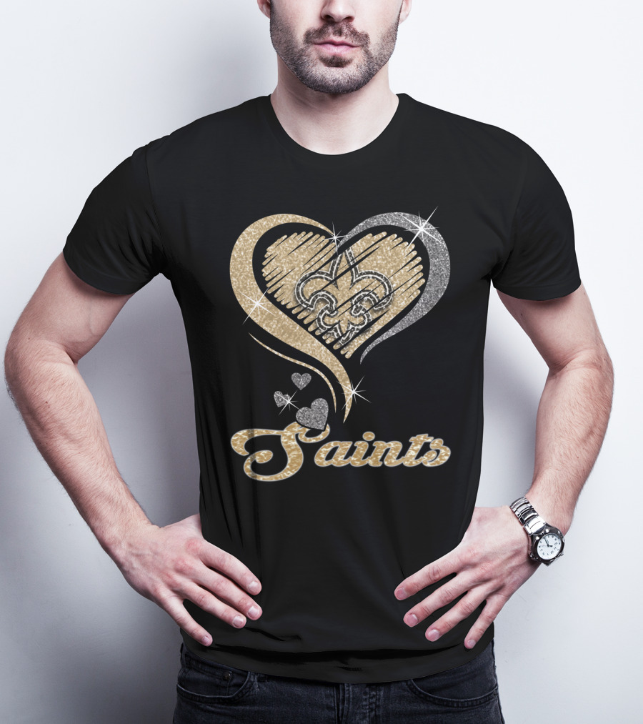 New Orleans Saints Fleur-De-Lis Heart Sparkle T-Shirt