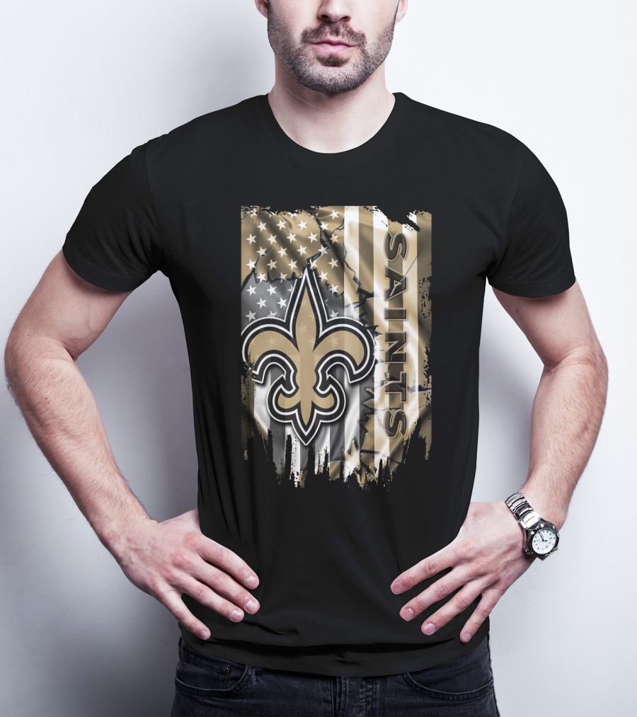 New Orleans Saints American Flag Fleur-De-Lis Logo Saints T-Shirt
