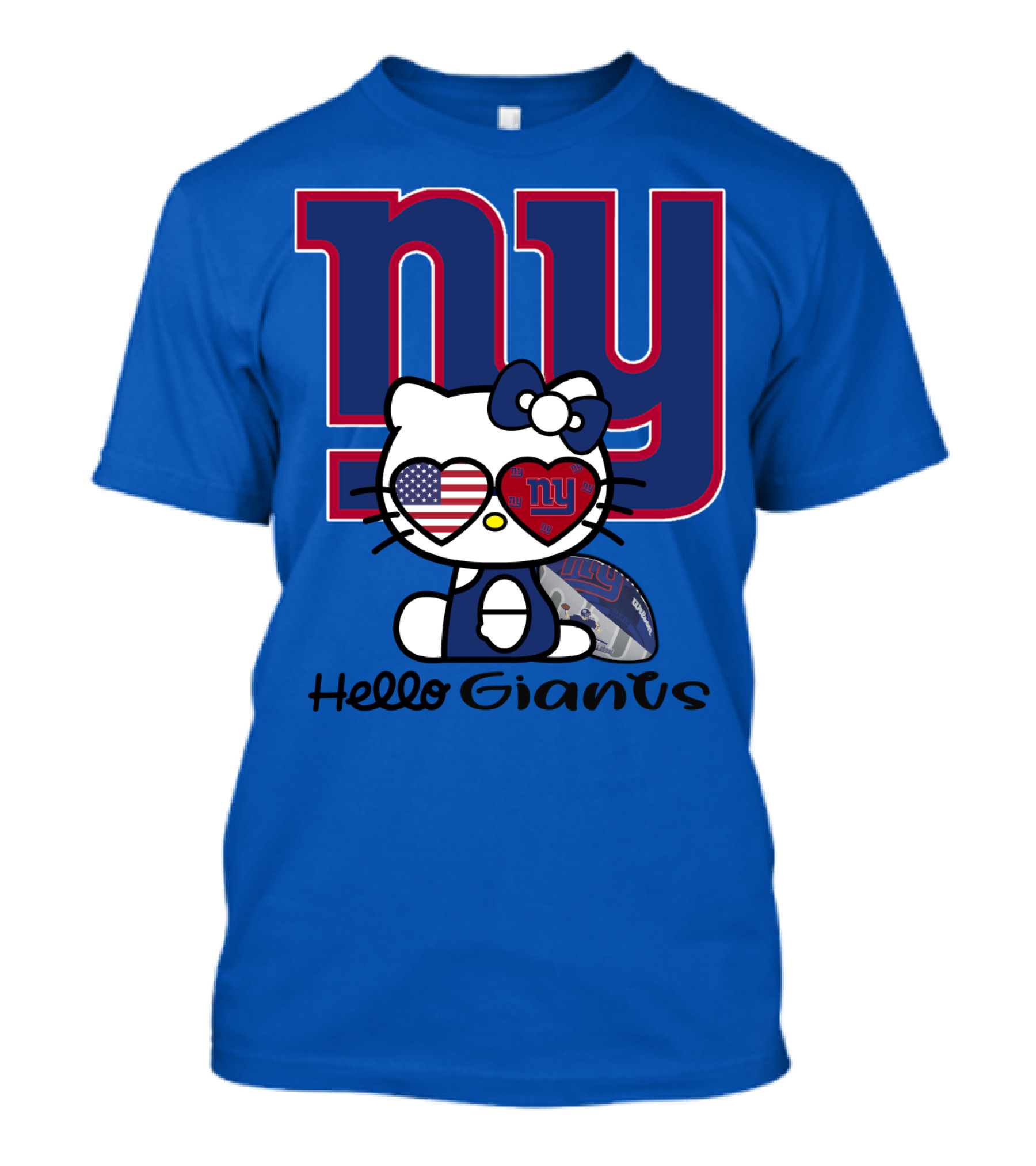 Hello Giants Ny Football Kitty With Heart Sunglasses T-Shirt