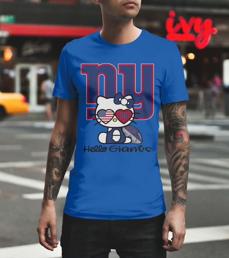 Hello Giants Ny Football Kitty With Heart Sunglasses T-Shirt