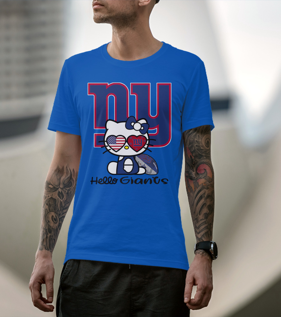 Hello Giants Ny Football Kitty With Heart Sunglasses T-Shirt