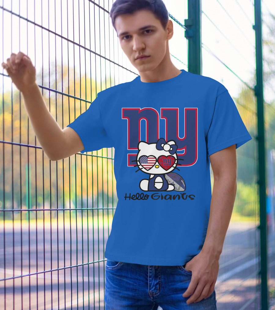 Hello Giants Ny Football Kitty With Heart Sunglasses T-Shirt