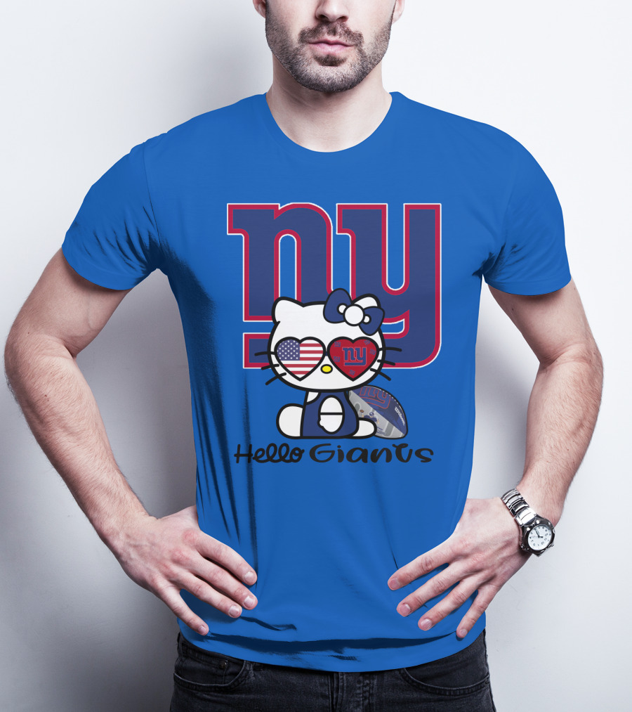 Hello Giants Ny Football Kitty With Heart Sunglasses T-Shirt