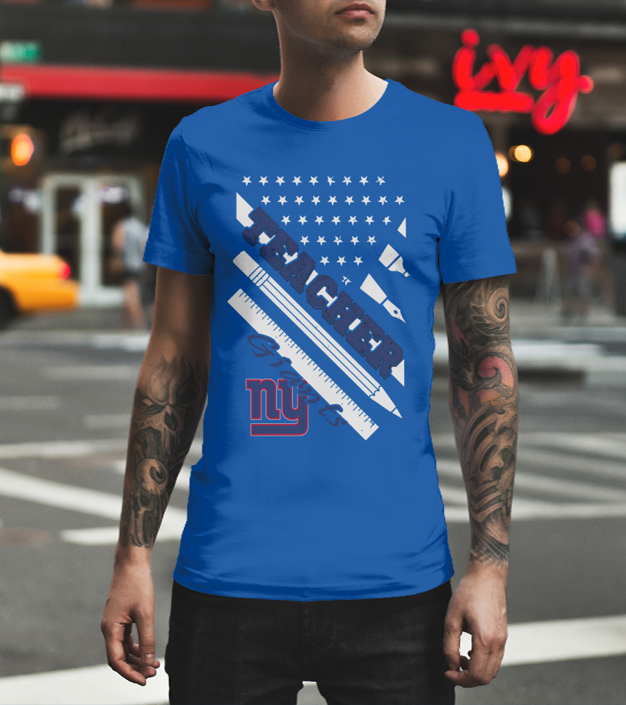 New York Giants Teacher Stars And Stripes Ruler Pen T-Shirt