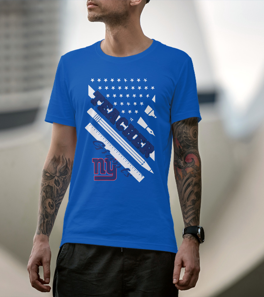 New York Giants Teacher Stars And Stripes Ruler Pen T-Shirt