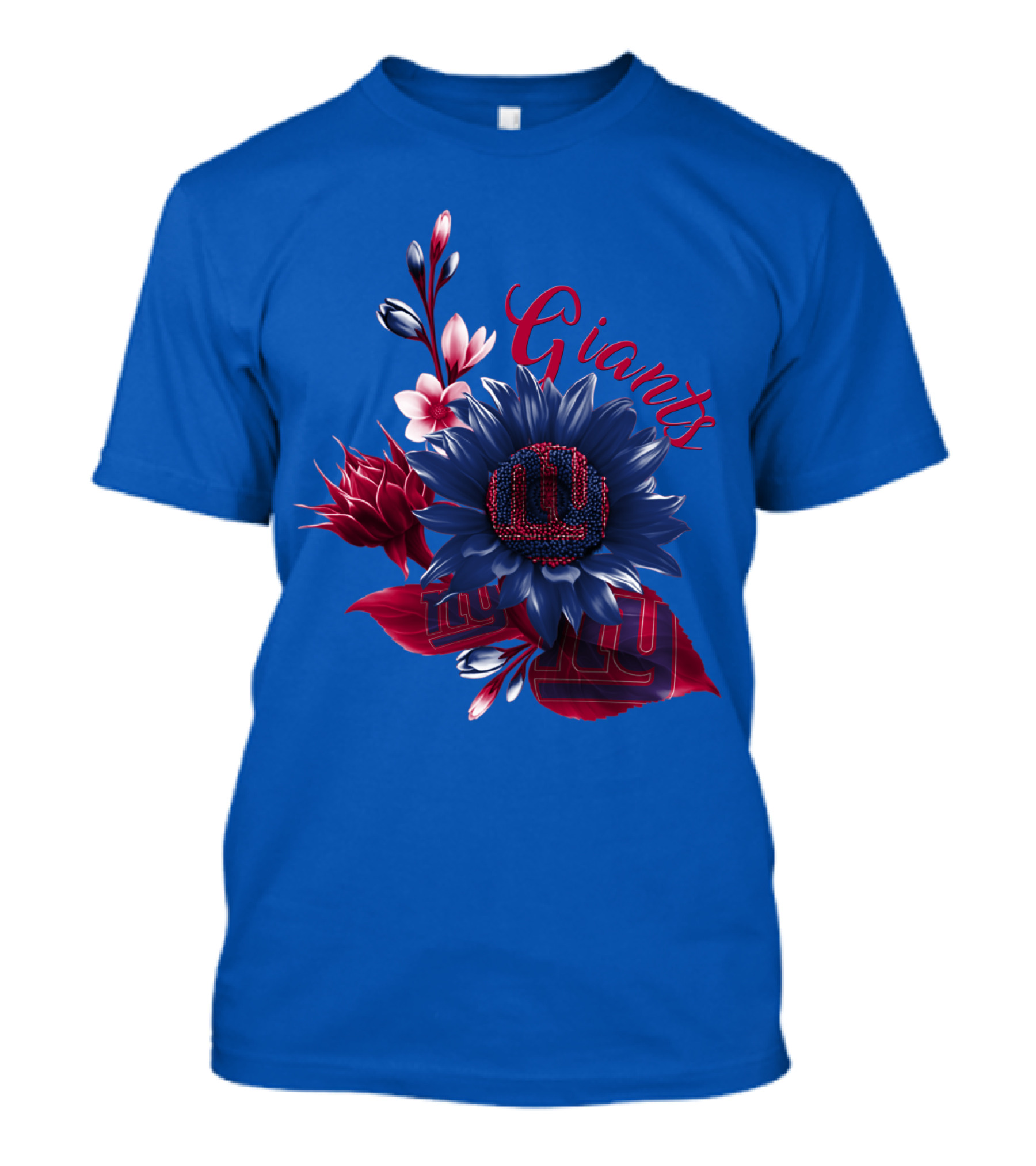 Giants New York Floral Logo Blue And Red T-Shirt