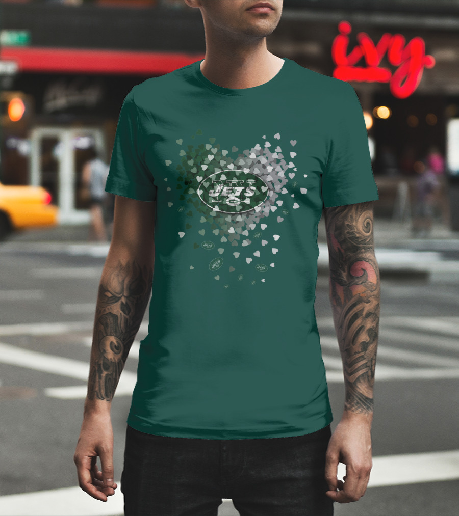 New York Jets Heart Logo With Green White Heart T-Shirt