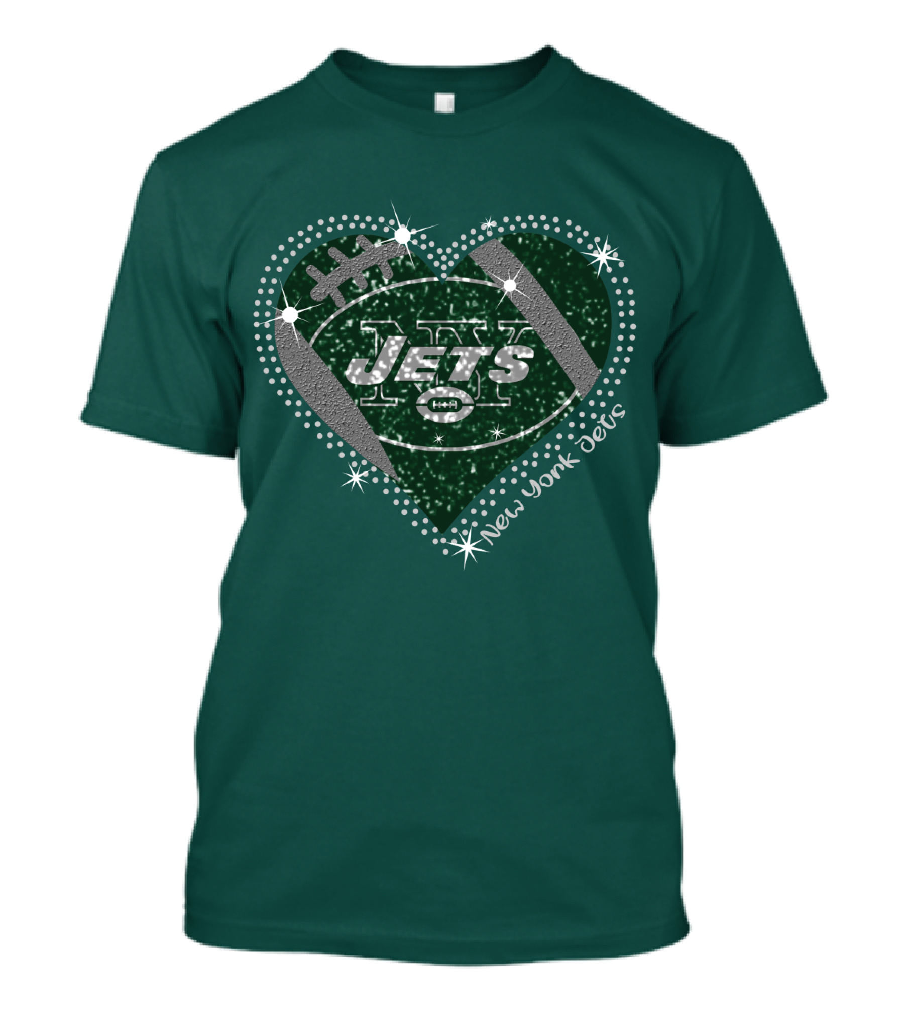 New York Jets Heart Football Sparkle T-Shirt
