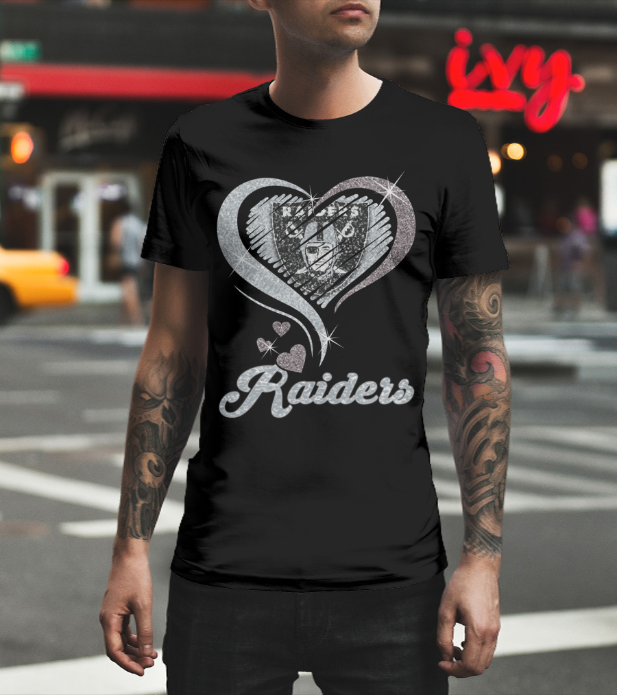 Oakland Raiders Heart Logo Sparkle T-Shirt