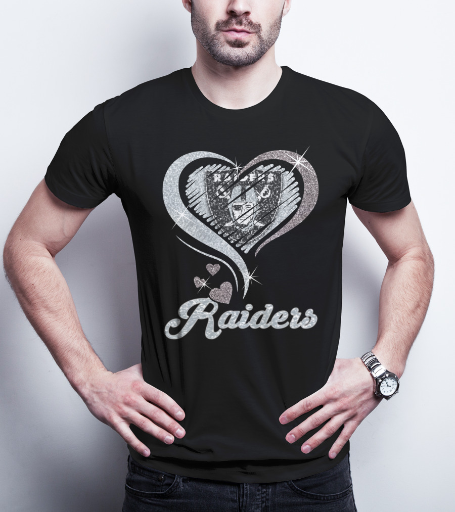 Oakland Raiders Heart Logo Sparkle T-Shirt