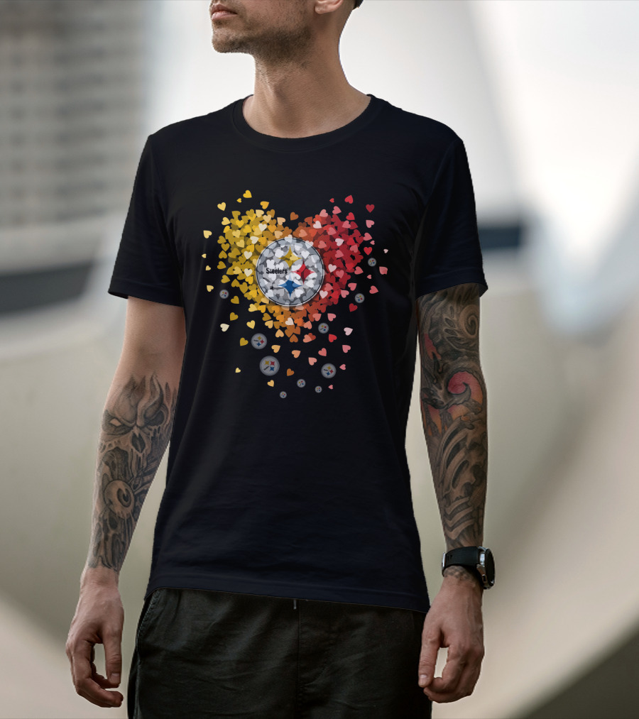 Pittsburgh Steelers Heart With Logo And Colorful Hearts Display T-Shirt