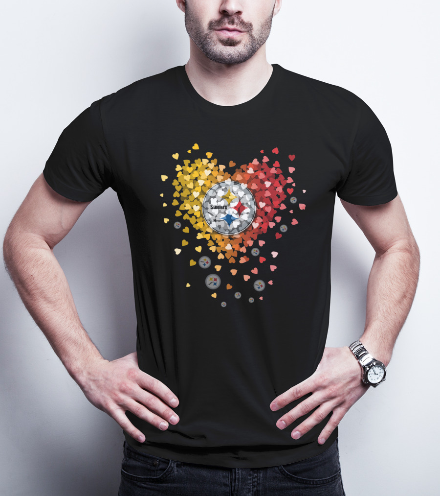 Pittsburgh Steelers Heart With Logo And Colorful Hearts Display T-Shirt
