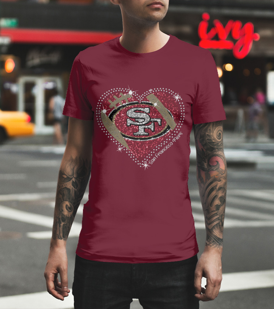 San Francisco 49ers Heart Sparkle Motif T-Shirt