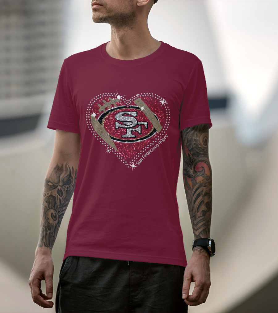 San Francisco 49ers Heart Sparkle Motif T-Shirt