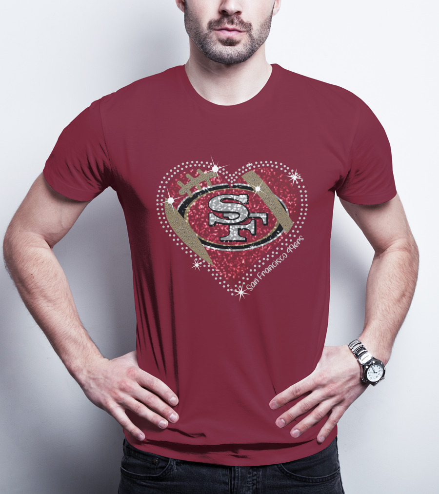 San Francisco 49ers Heart Sparkle Motif T-Shirt