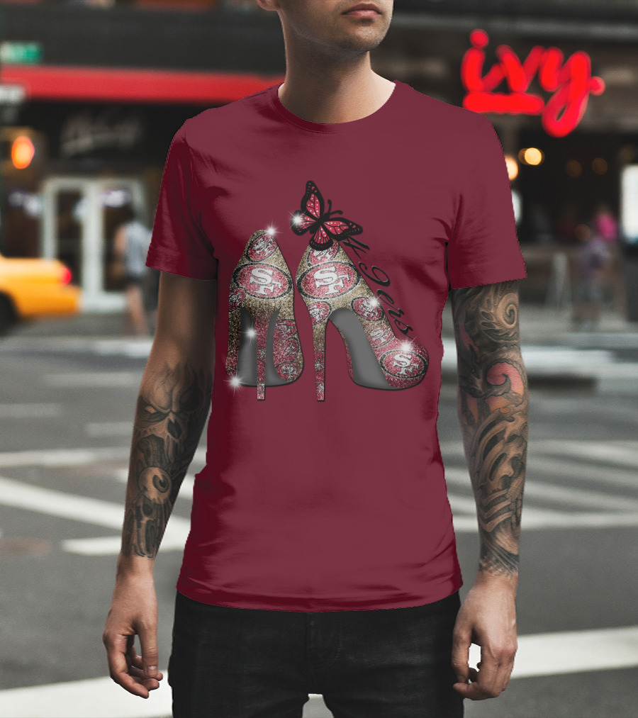 San Francisco 49ers High Heels Butterfly Sparkle T-Shirt