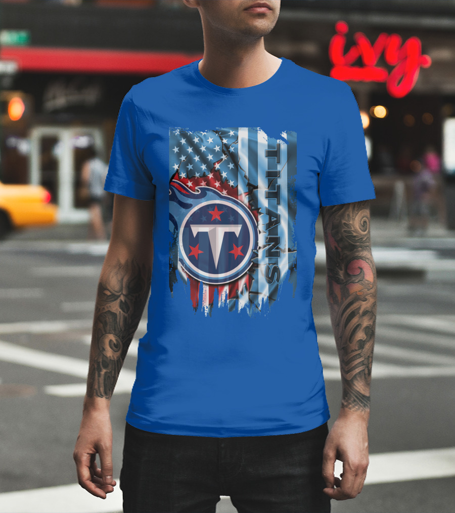 Tennessee Titans American Flag Background Stars And Stripes T-Shirt