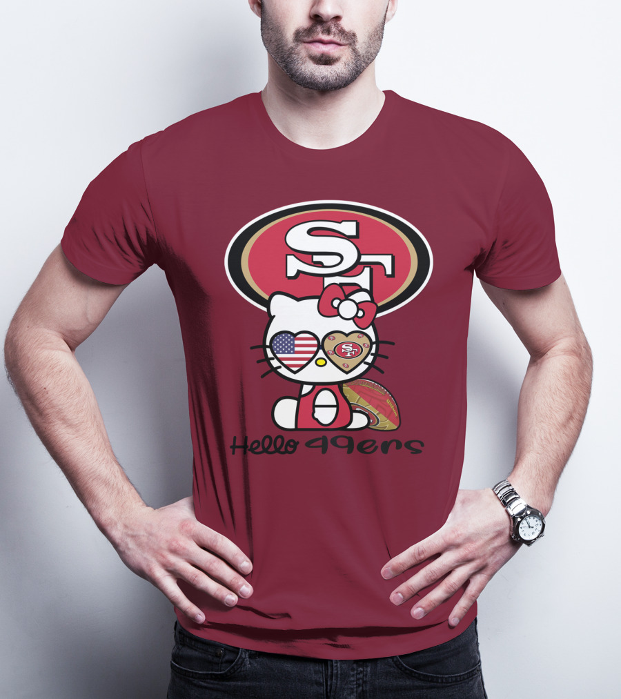 Hello 49ers San Francisco 49ers Football Fan Heart Kitty T-Shirt