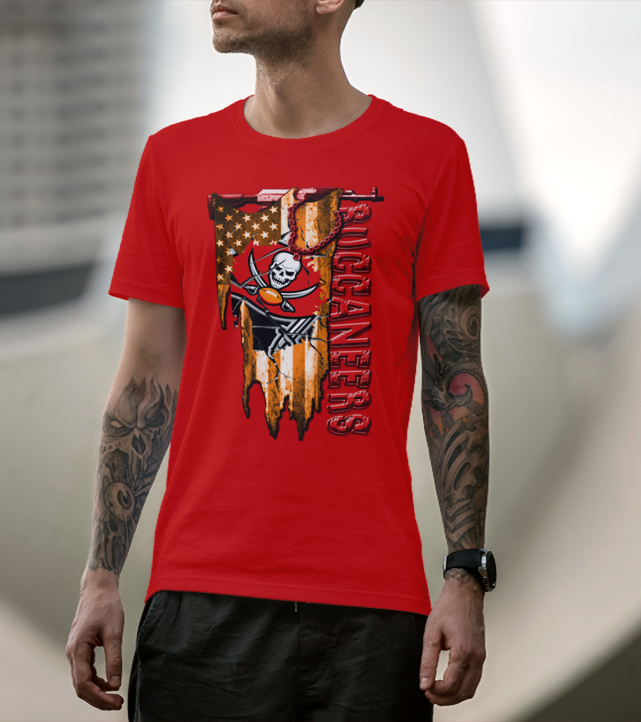 Tampa Bay Buccaneers American Flag Skull T-Shirt