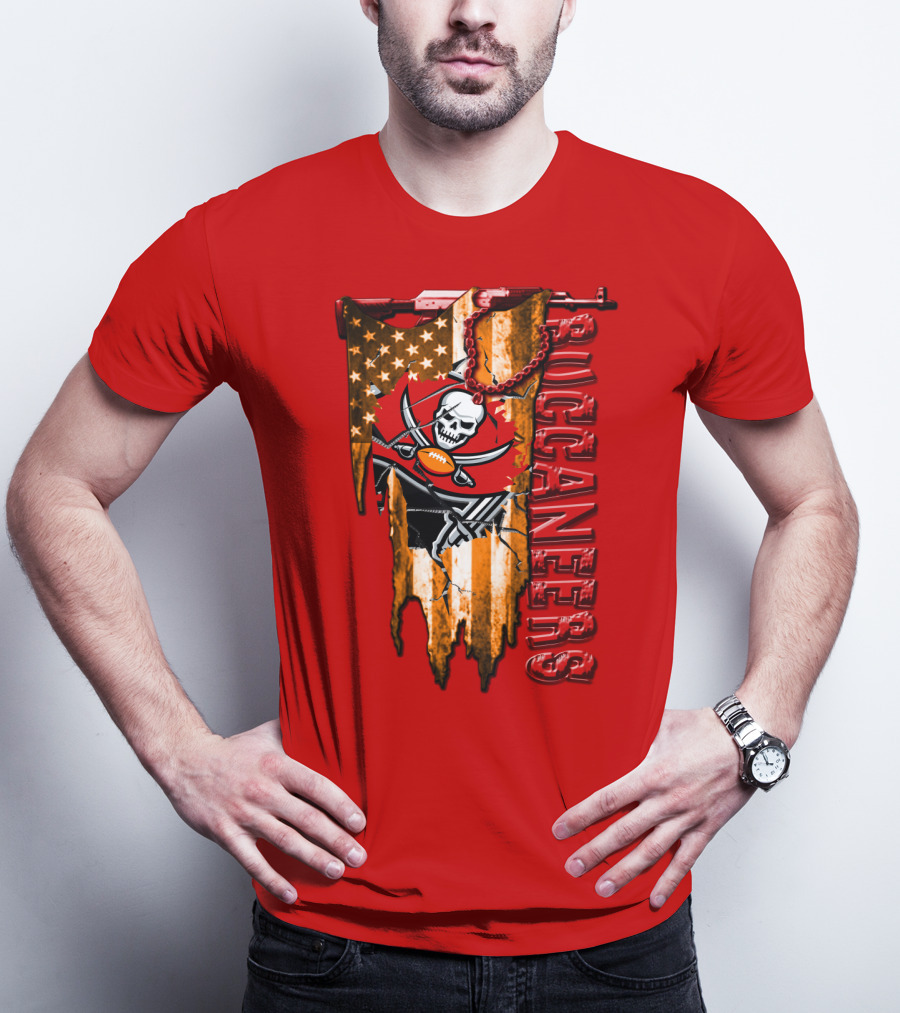 Tampa Bay Buccaneers American Flag Skull T-Shirt