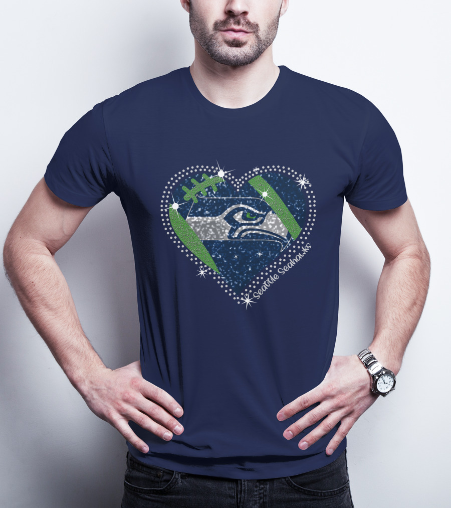 Seattle Seahawks Heart Sparkle Football T-Shirt