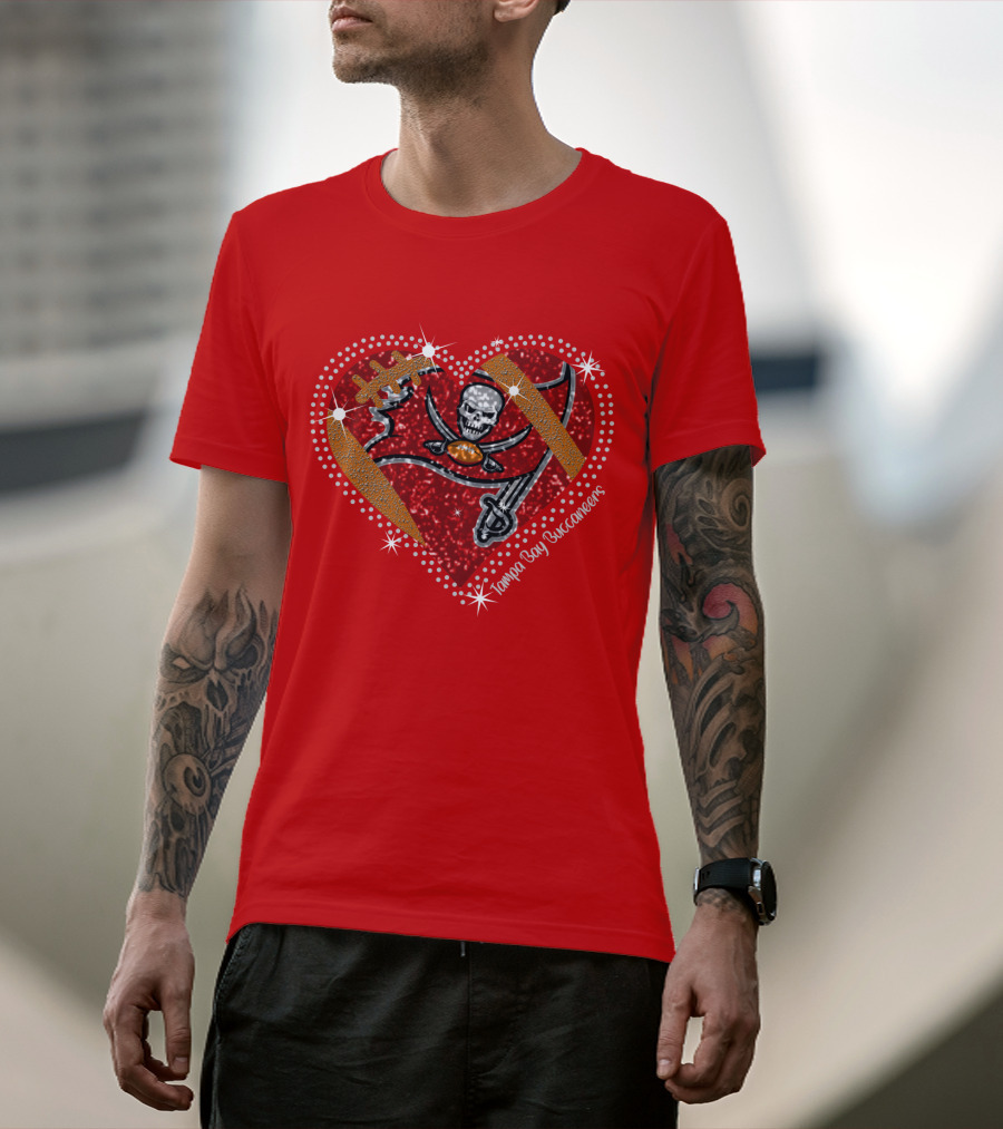 Tampa Bay Buccaneers Heart Logo With Football And Sword Elements T-Shirt