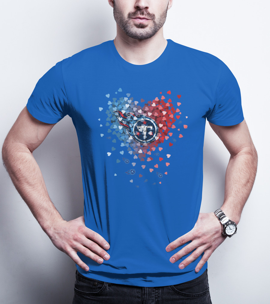 Tennessee Titans Heart Logo Red And Blue Hearts T-Shirt