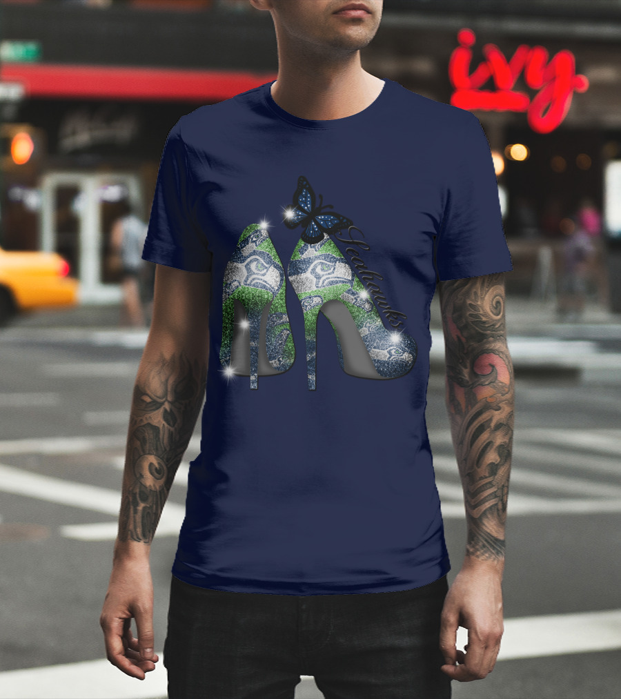 Seattle Seahawks High Heels Butterfly Sparkle T-Shirt