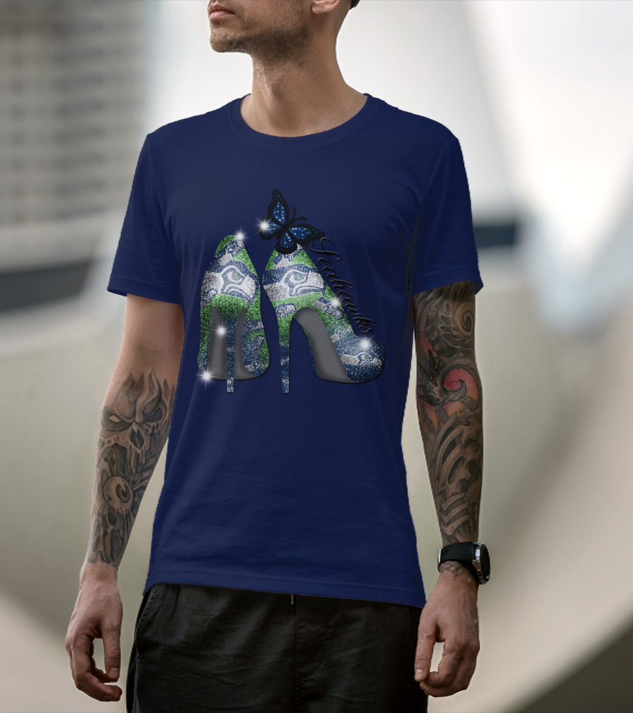 Seattle Seahawks High Heels Butterfly Sparkle T-Shirt
