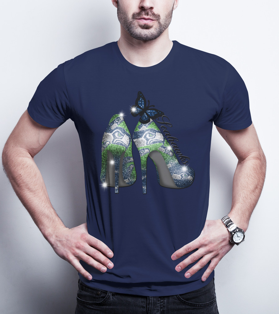 Seattle Seahawks High Heels Butterfly Sparkle T-Shirt
