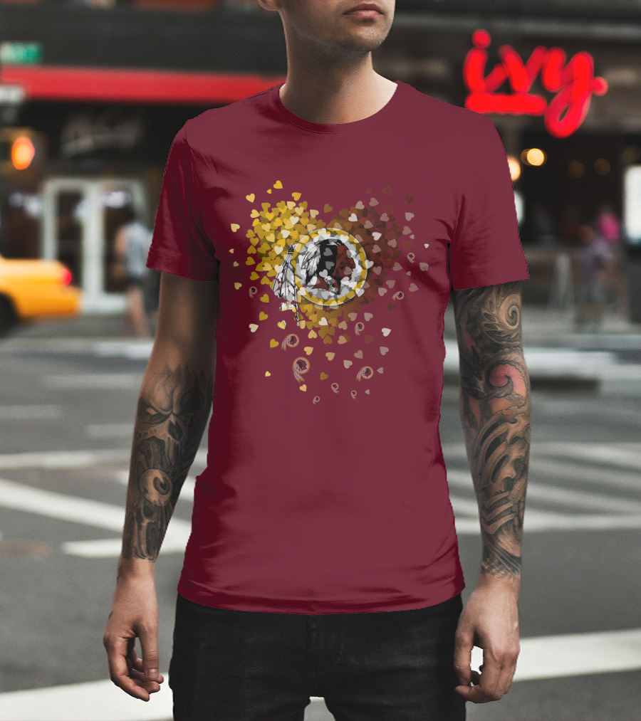 Washington Redskins Heart-Shaped Design With Logo And Colorful Hearts T-Shirt