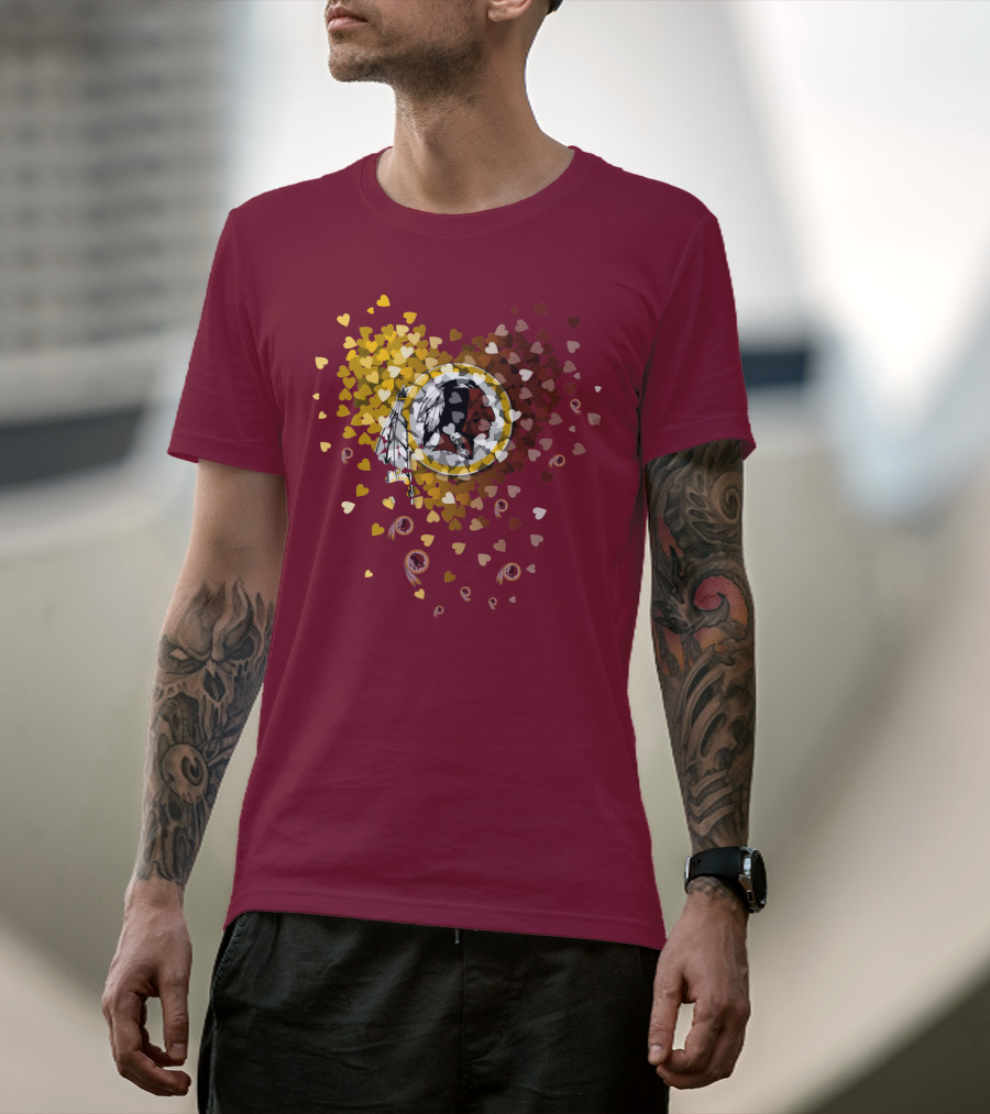 Washington Redskins Heart-Shaped Design With Logo And Colorful Hearts T-Shirt