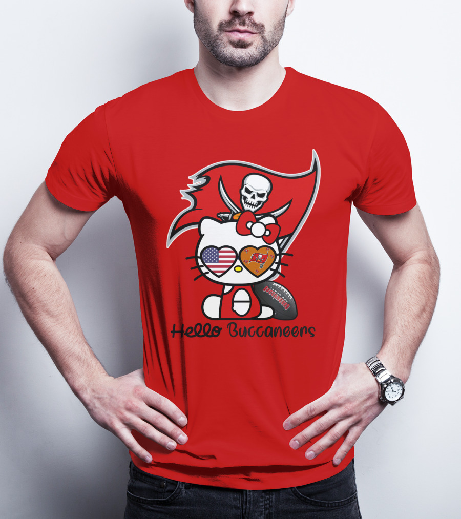 Hello Buccaneers Tampa Bay Buccaneers Football Skull Flag Kitty T-Shirt