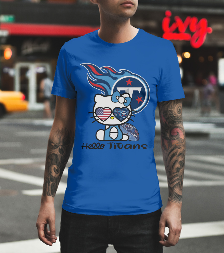 Hello Titans Tennessee Titans Football Kitty With Heart T-Shirt