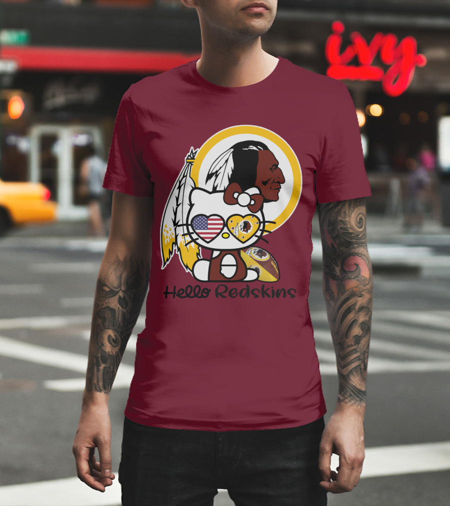 Hello Redskins Icon With Character And Feathers T-Shirt