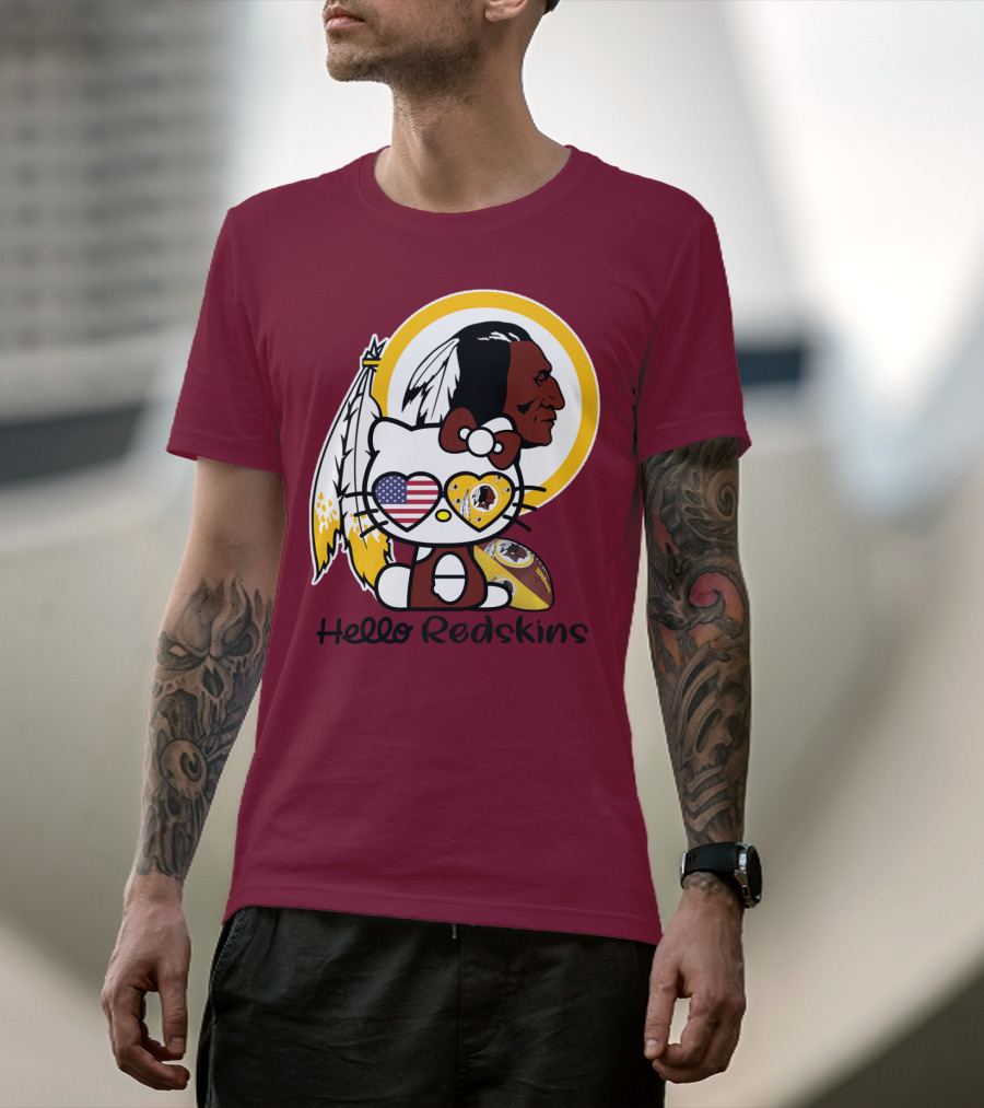 Hello Redskins Icon With Character And Feathers T-Shirt