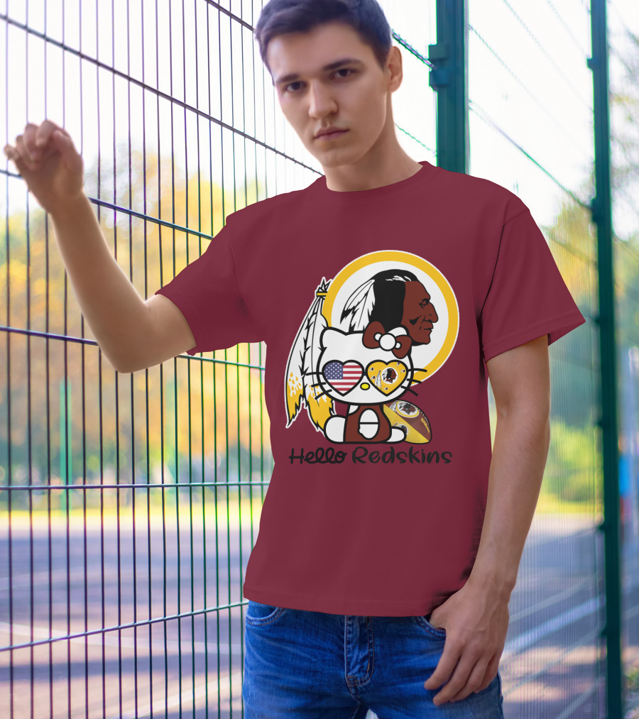 Hello Redskins Icon With Character And Feathers T-Shirt