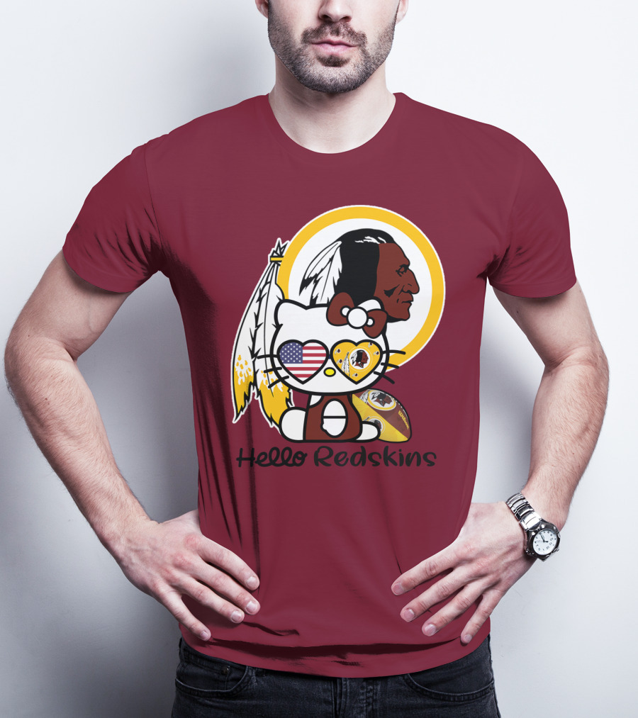 Hello Redskins Icon With Character And Feathers T-Shirt